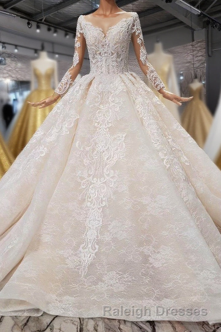 Gorgeous Long Sleeves Ball Gown Wedding Dresses With Beading Appliques ...