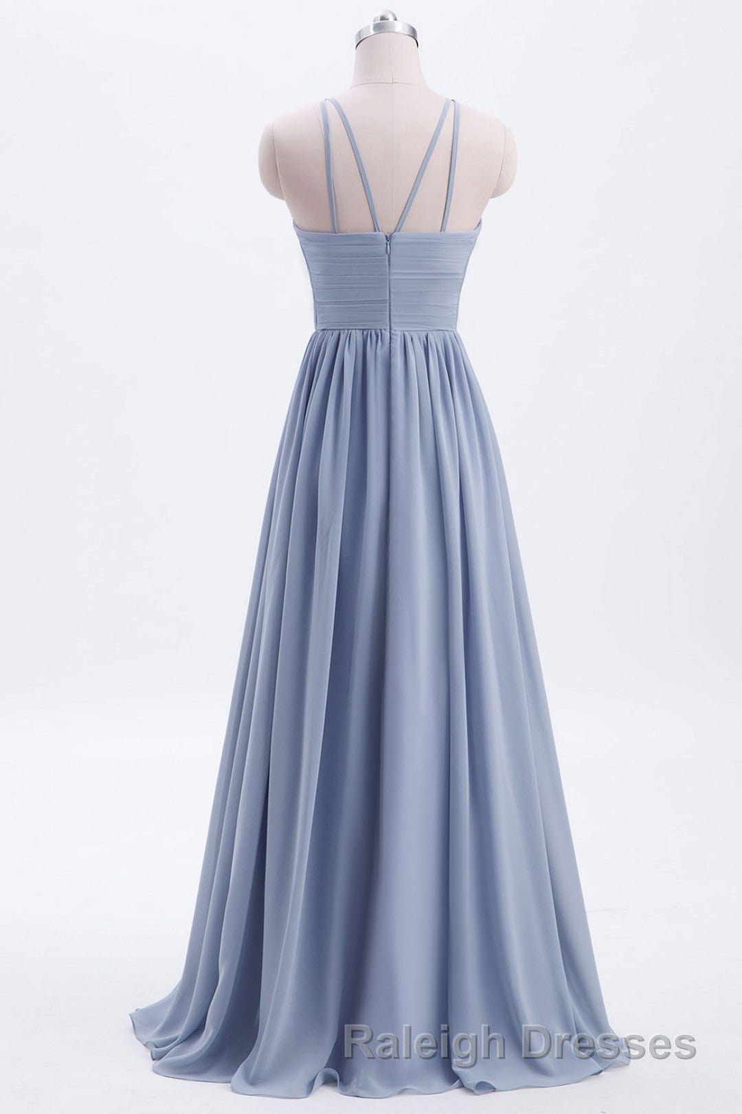 Misty Blue Scoop Chiffon A-line Long Bridesmaid Dress – Raleigh Dresses