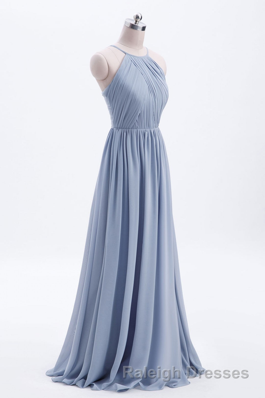 Misty Blue Scoop Chiffon A-line Long Bridesmaid Dress – Raleigh Dresses