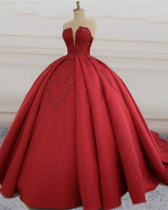 Red ball gown long prom dresses, evening dresses,party dresses, formal ...