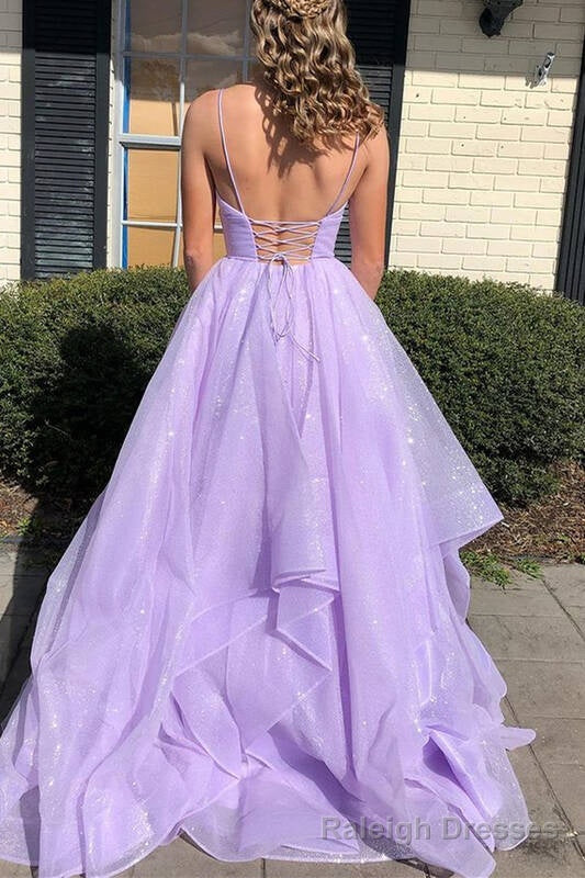 Princess Lavender Tiered Spaghetti Straps Long Prom Dress – Raleigh Dresses