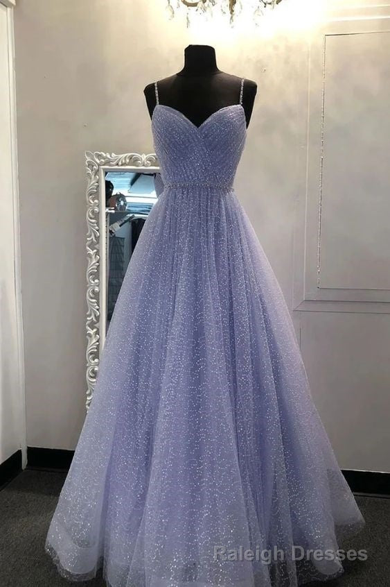 Sparkly Tulle Lavender Formal Prom Dress with Spaghetti Strapes ...