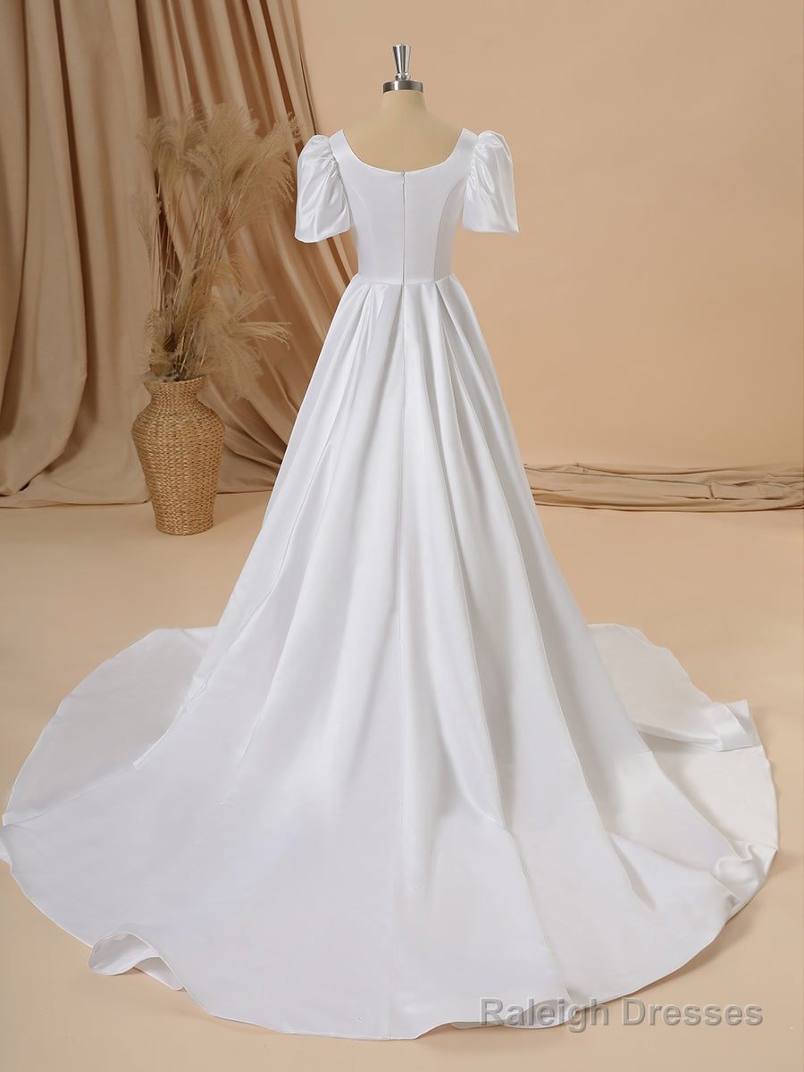 Ball Gown Short Sleeves Charmeuse Square Chapel Train Wedding Dress ...