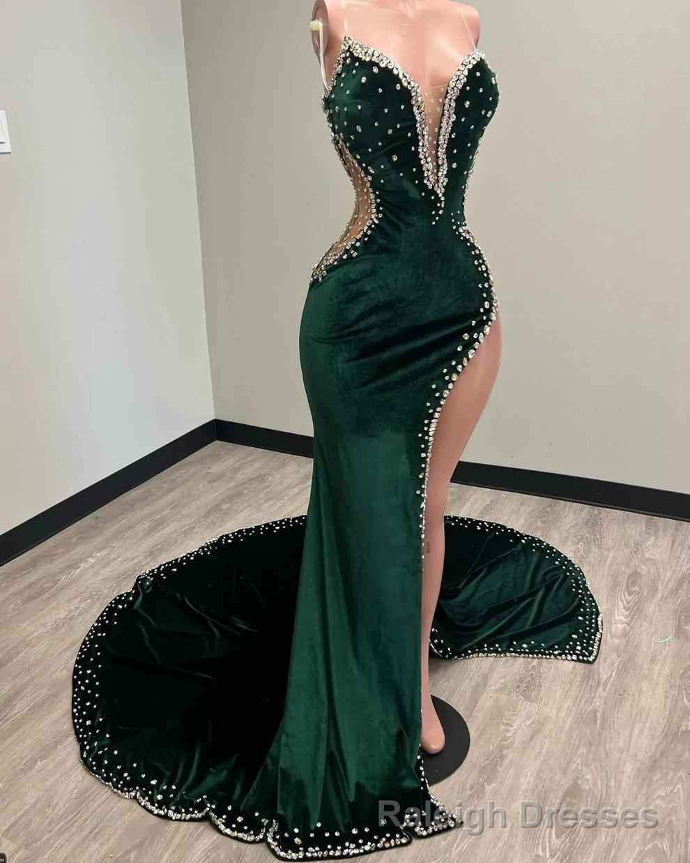 Black Girl Prom Dress Long Mermaid Green Prom Gown With Train – Raleigh ...