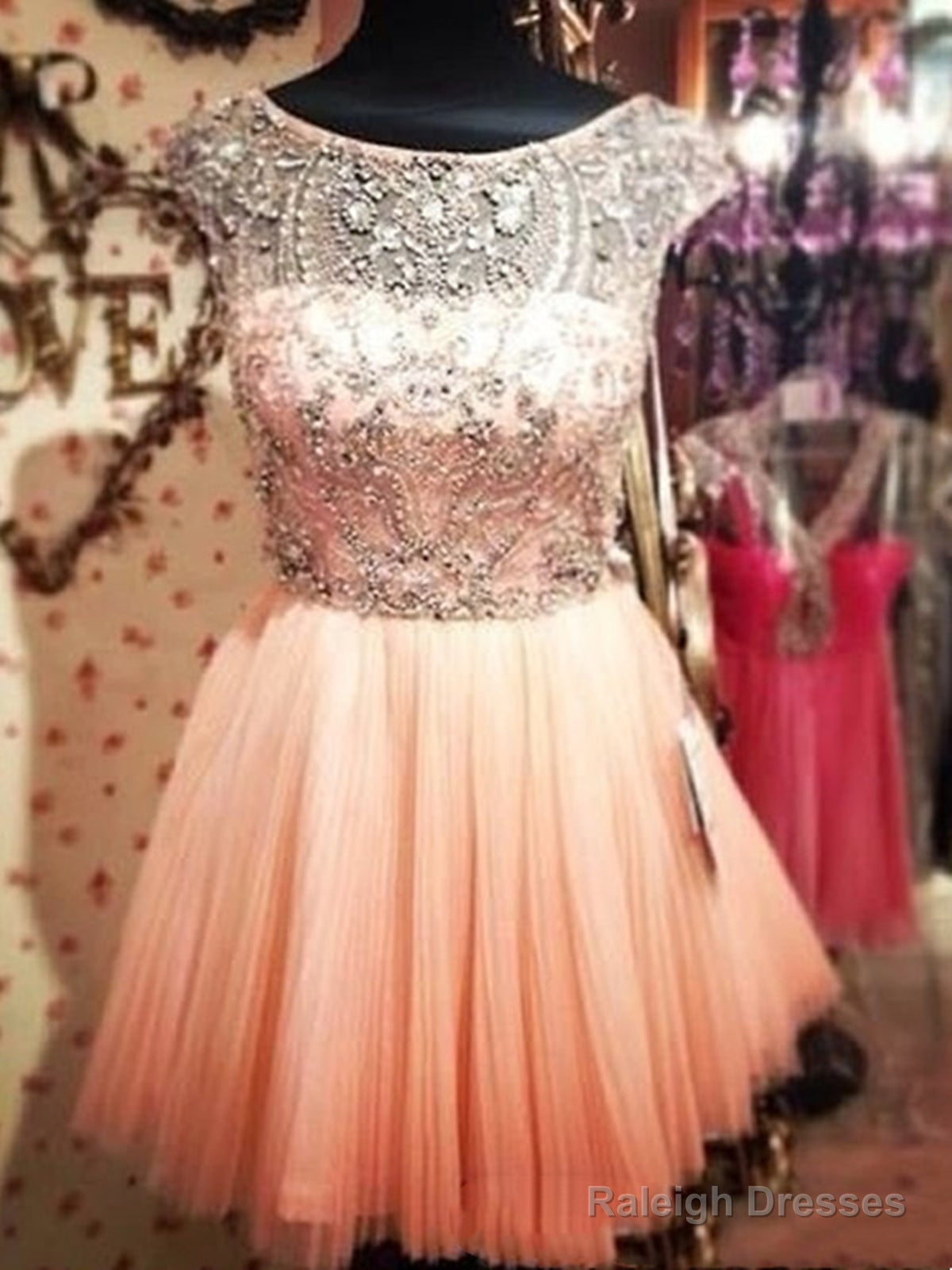 Custom Made Round Neck Pink Short Prom Dress, Short Graduation Dress ...