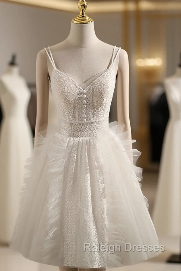 Cute Light Champagne Lace Tulle Short Prom Dress, Puffy Homecoming Dre ...