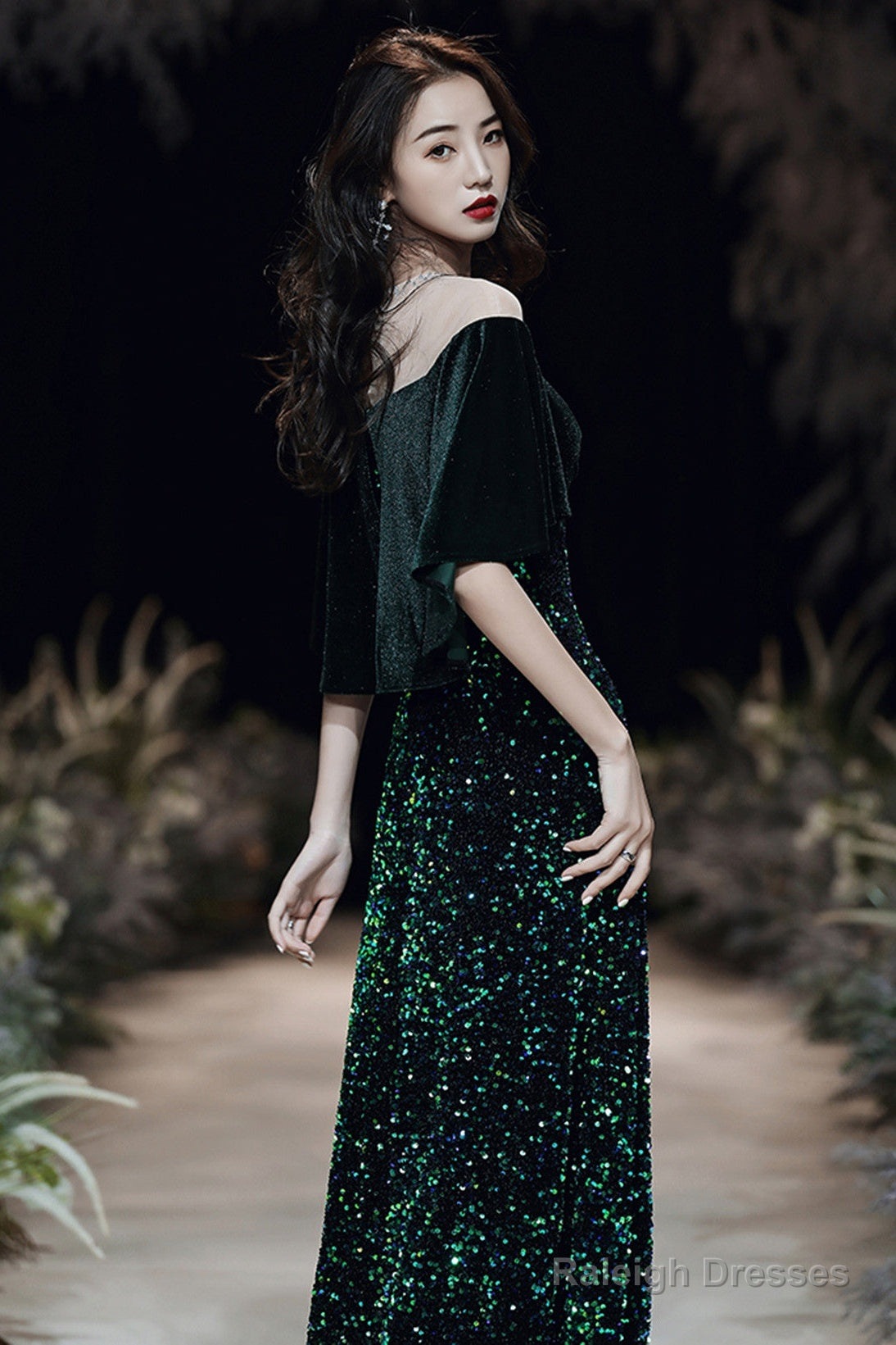 Dark Green Velvet And Sequins Mermaid Long Prom Dress, Dark Green Form ...