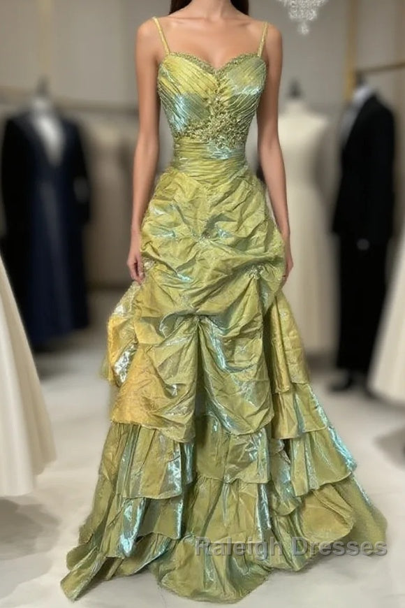 Fairytale Sage A-Line Mask Prom Dress Beaded Satin Evening Gown For Bi ...