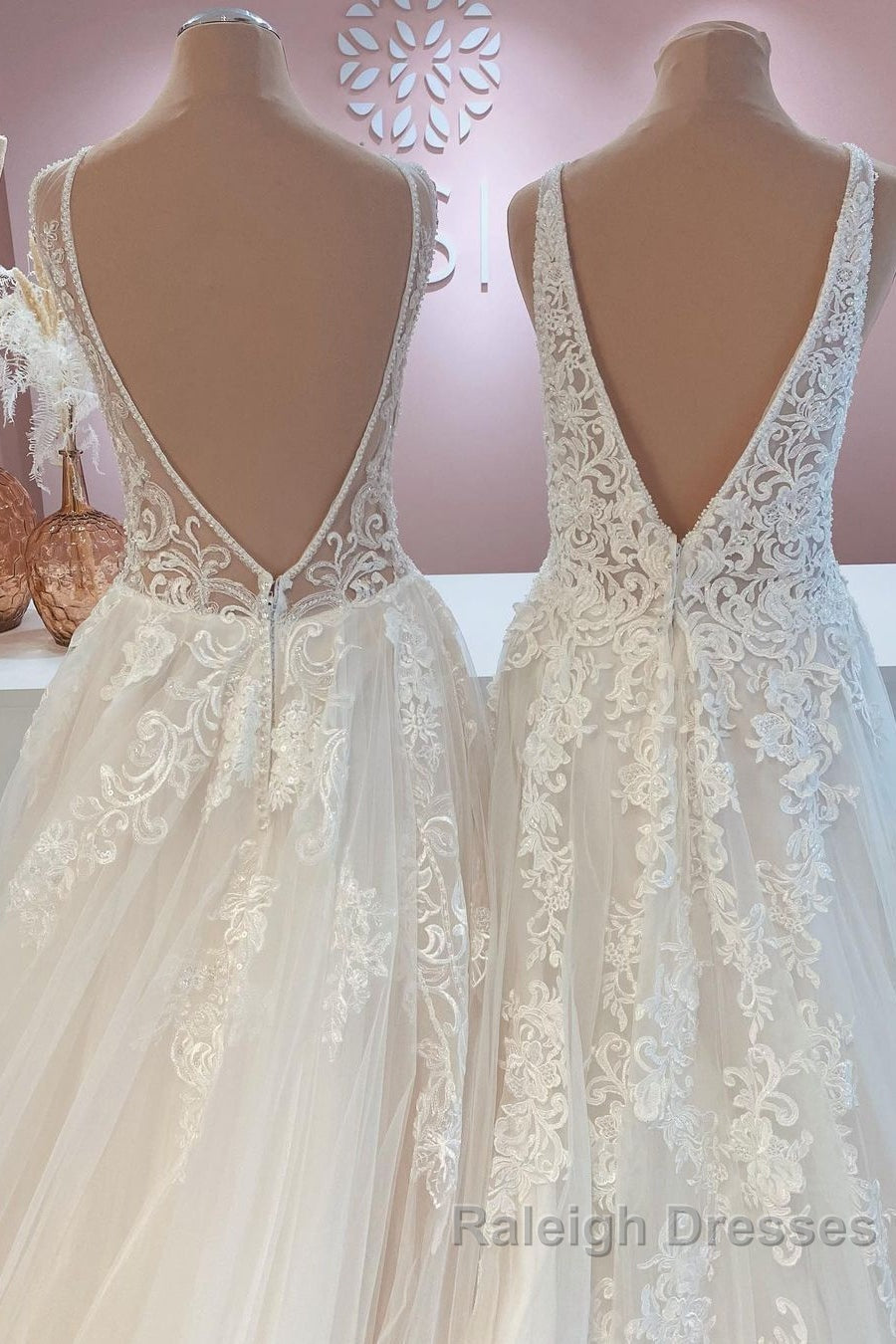Glamorous Long A-Line Open Back Tulle Appliques Lace Wedding Dress ...