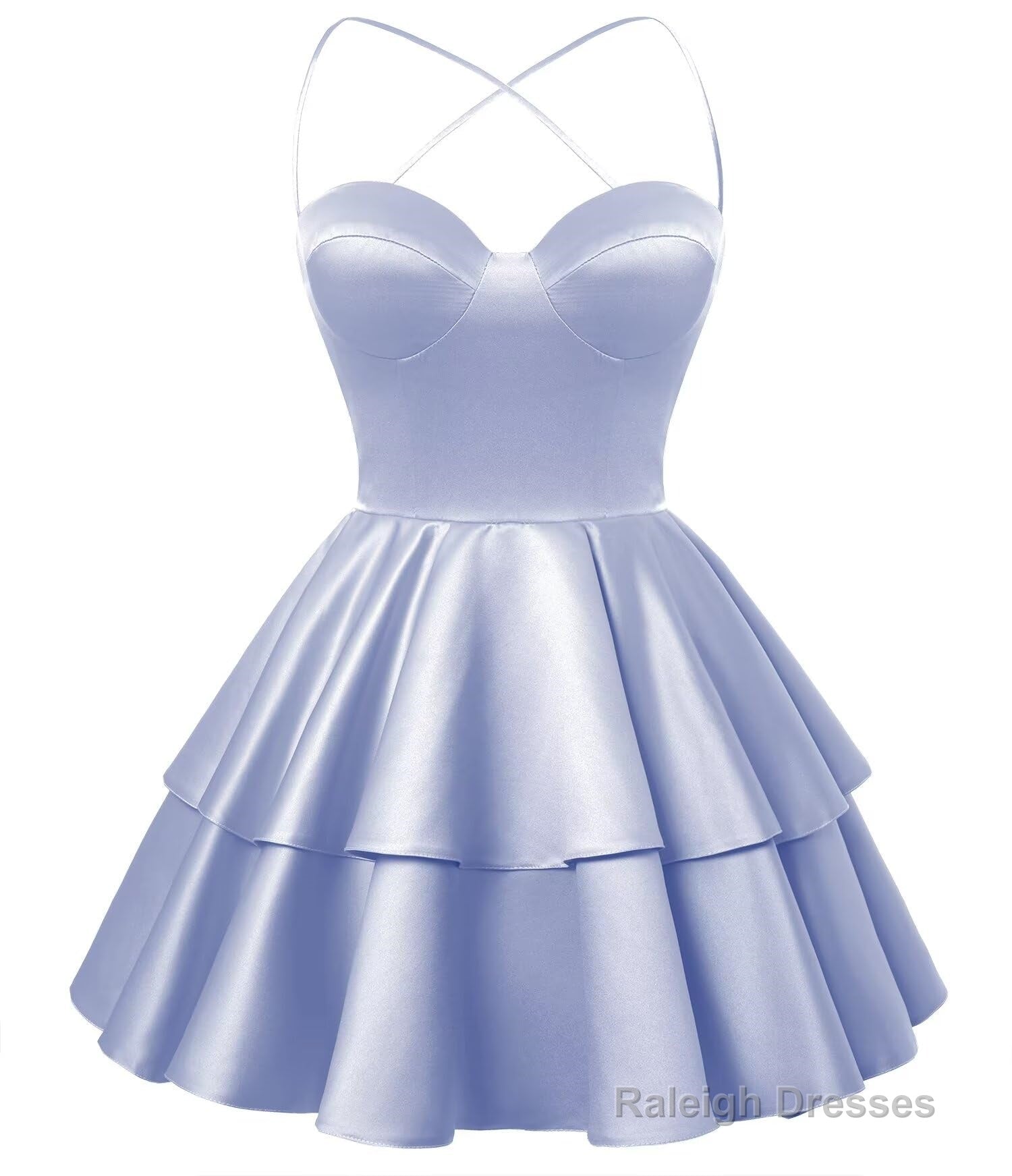Lavender Satin Homecoming Dress Sweetheart Neck Tiered Short Graduatio ...