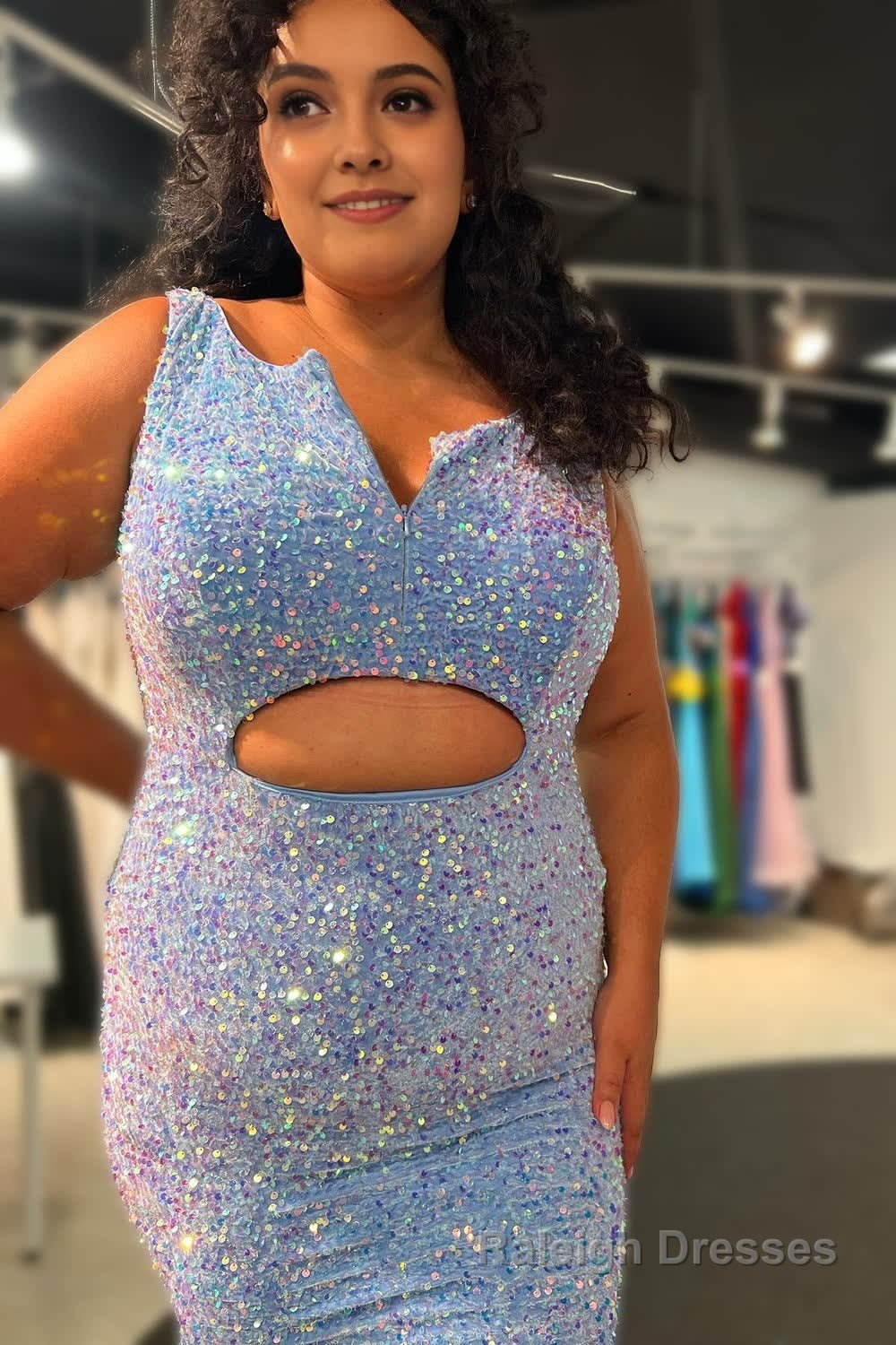 Plus Size Sparkly Mermaid Light Blue Sequins Long Prom Dress – Raleigh ...