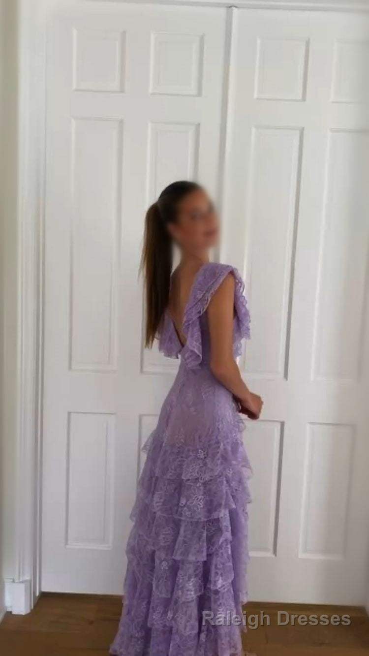 Purple Lace Long Prom Dress Backless Evening Dress Stunning Maxi Dress ...