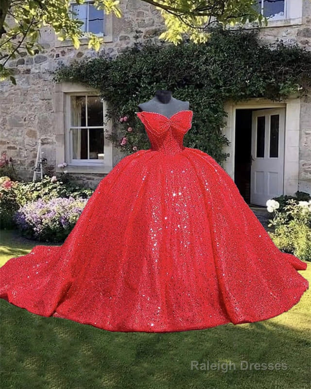 Red Sparkly Ball Gown Dress With Bow – Raleigh Dresses