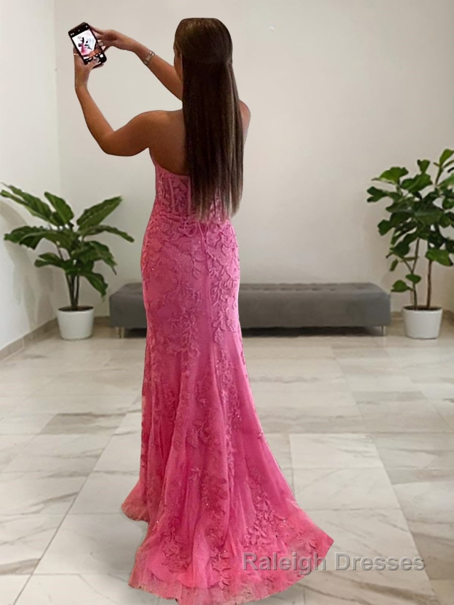 Sheath/Column Sweetheart Sweep Train Tulle Prom Dresses With Leg Slit ...