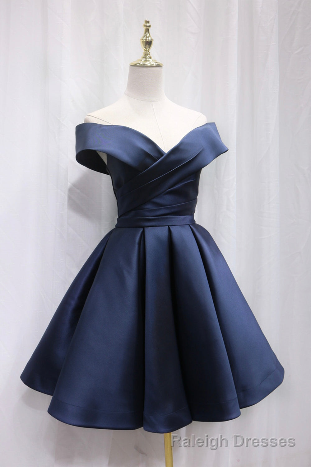 Simple Satin Short Prom Dress, Off Shoulder Blue Party Dress – Raleigh ...