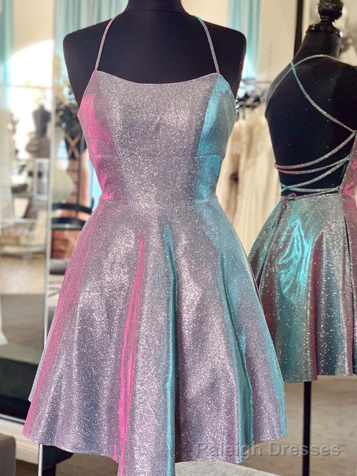 Sparkle Criss Cross Short Purple Prom Dresses, Shiny Short Purple Form ...