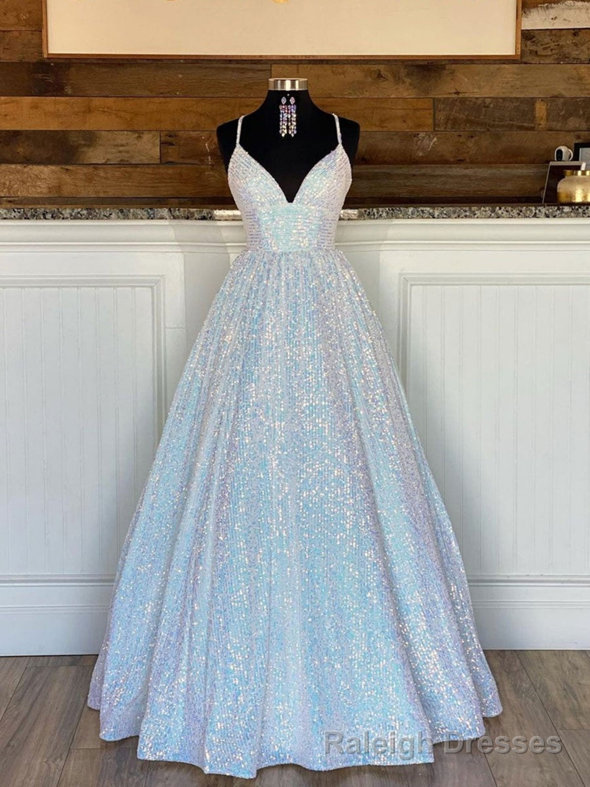 Sparkly V Neck Backless Prom Dresses, Open Back Shiny Formal Graduatio ...