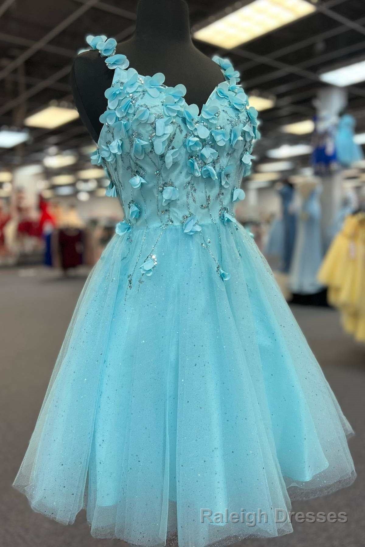 Tiffany Blue 3D Floral Lace Sweetheart Backless A-Line Short Party Dre ...