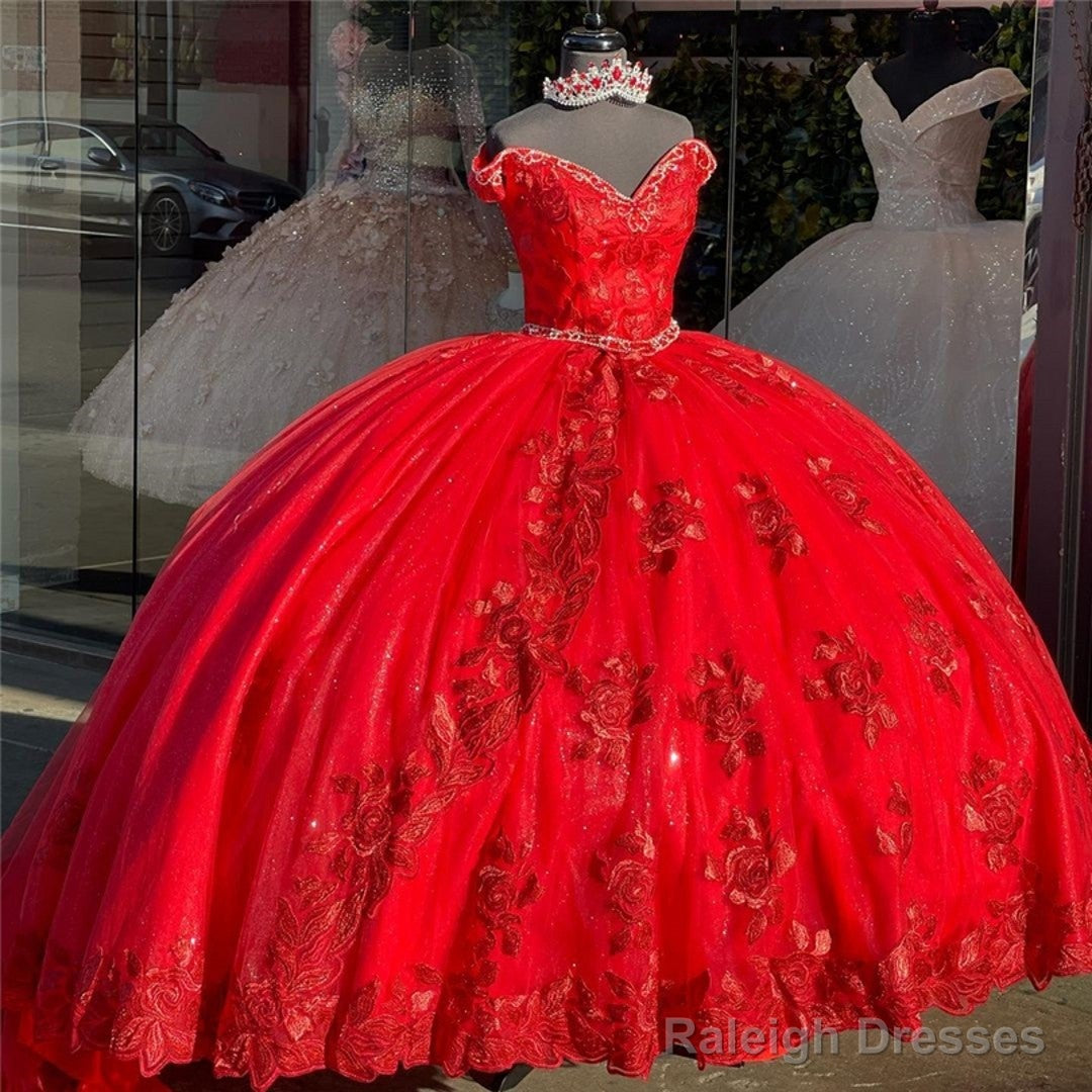 Vintage Red Ball Gown Off The Shoulder Prom Dresses With Cap Short Sle ...